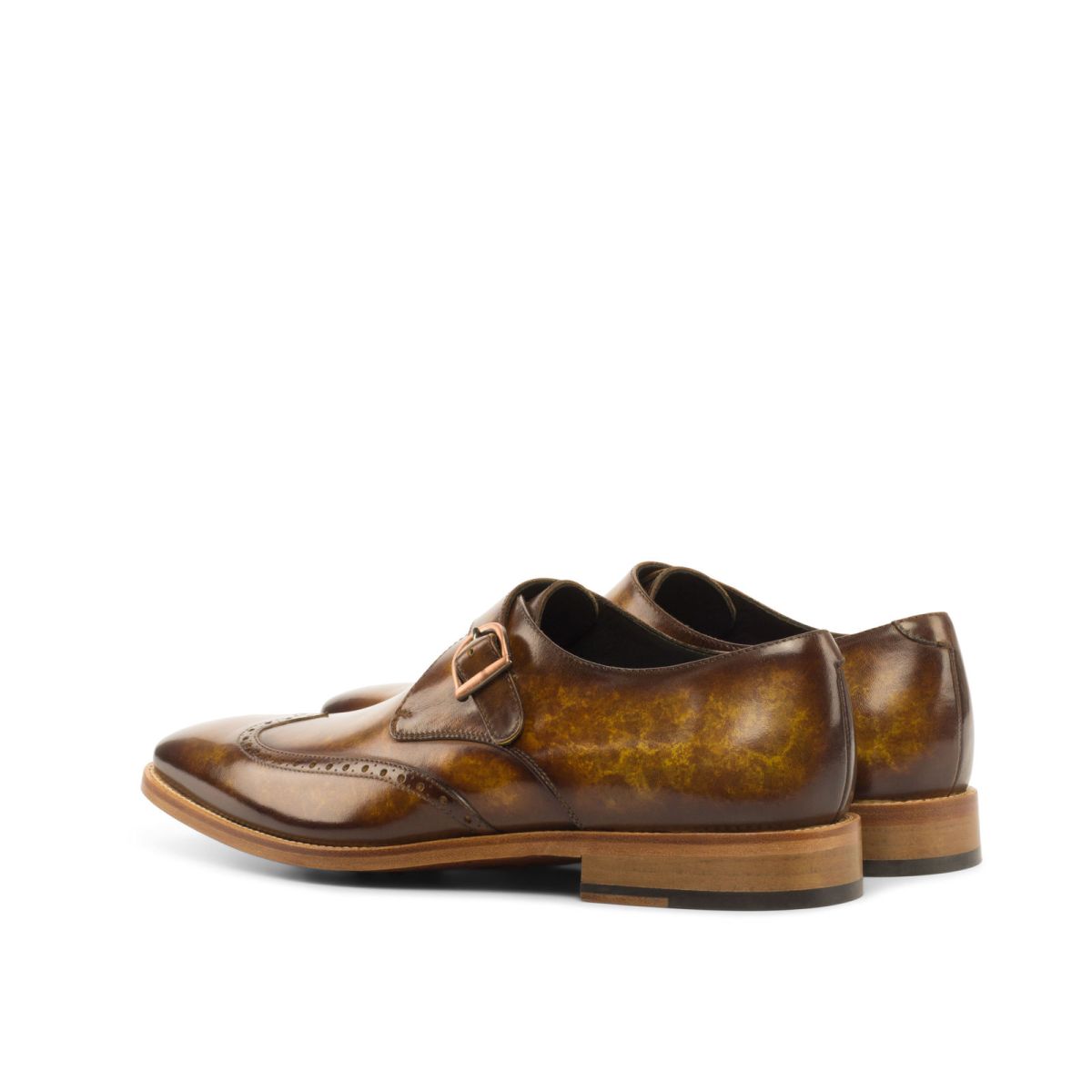 Men's Single Monk Strap Wingtips in Cognac Marble Patina