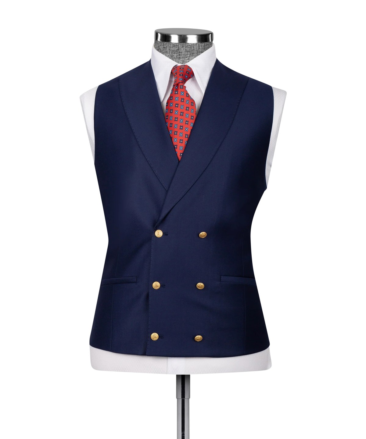 Men's Power Suit Navy Blue Peak Lapel 3 Piece Suit